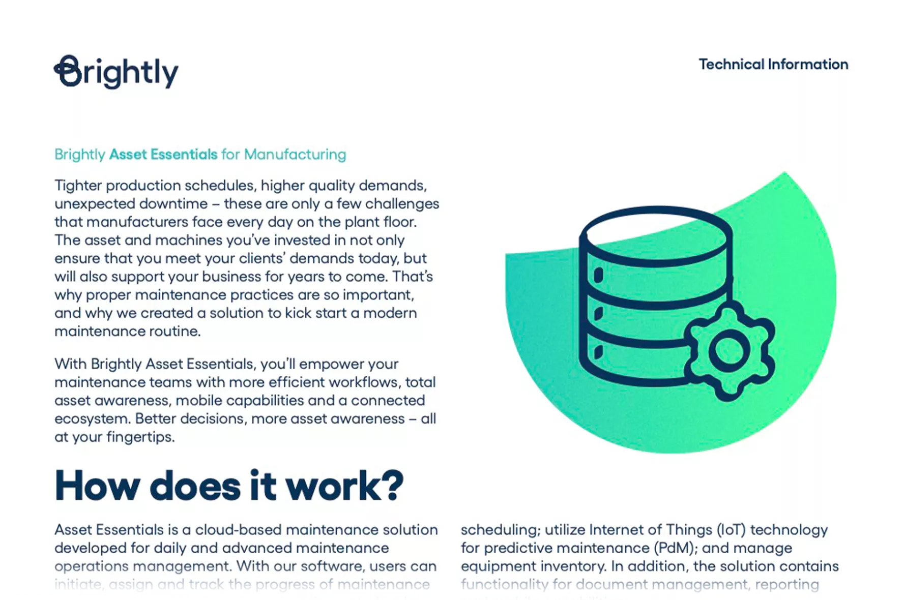 Asset Essentials™ for Manufacturing Technical Information | Brightly